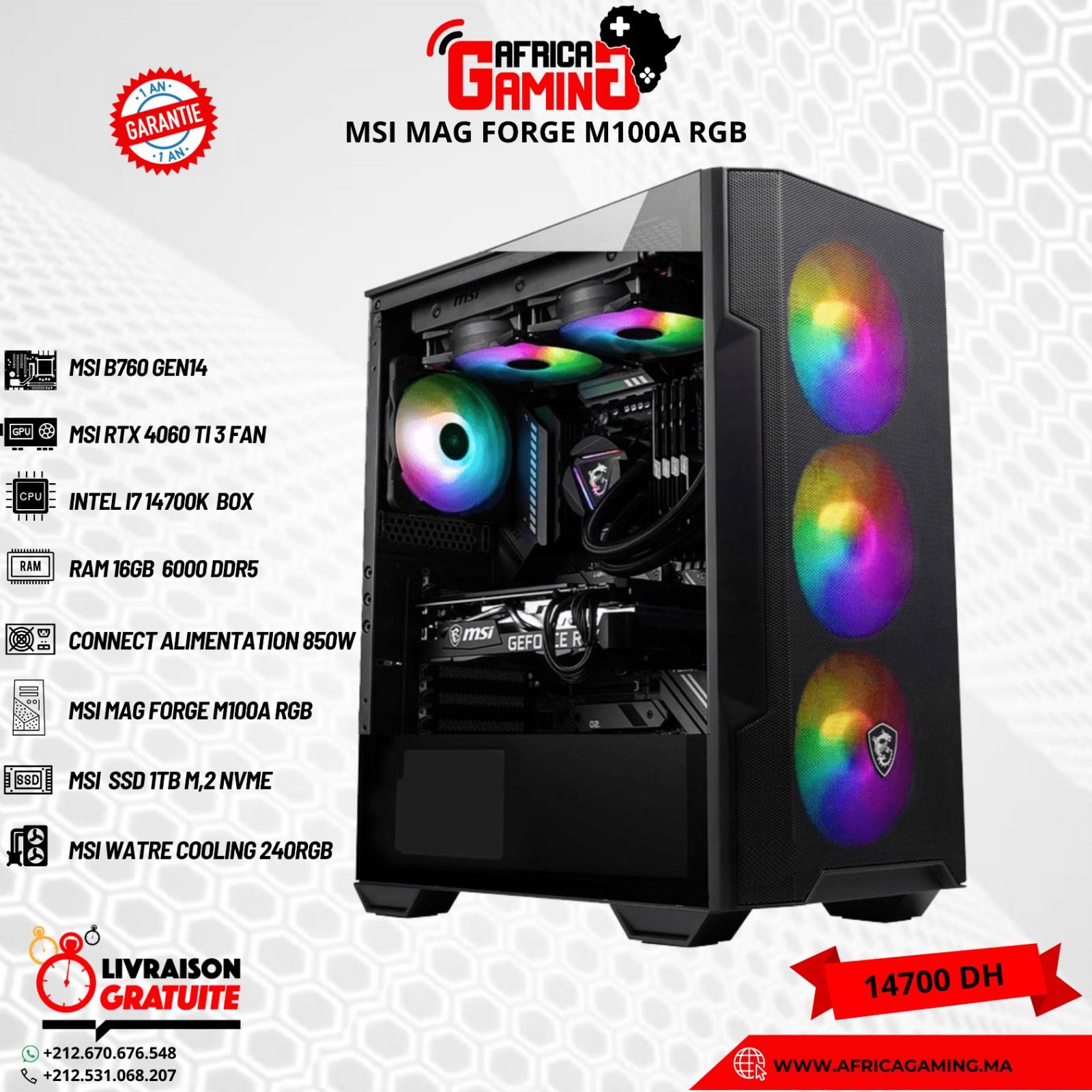 PC Gamer Intel Core I7-14700K / RTX 4060 Ti - Africa Gaming Maroc